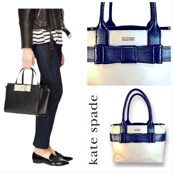 kate spade | Bags | Kate Spade Vintage Tote In Ivory With Black Bow ...